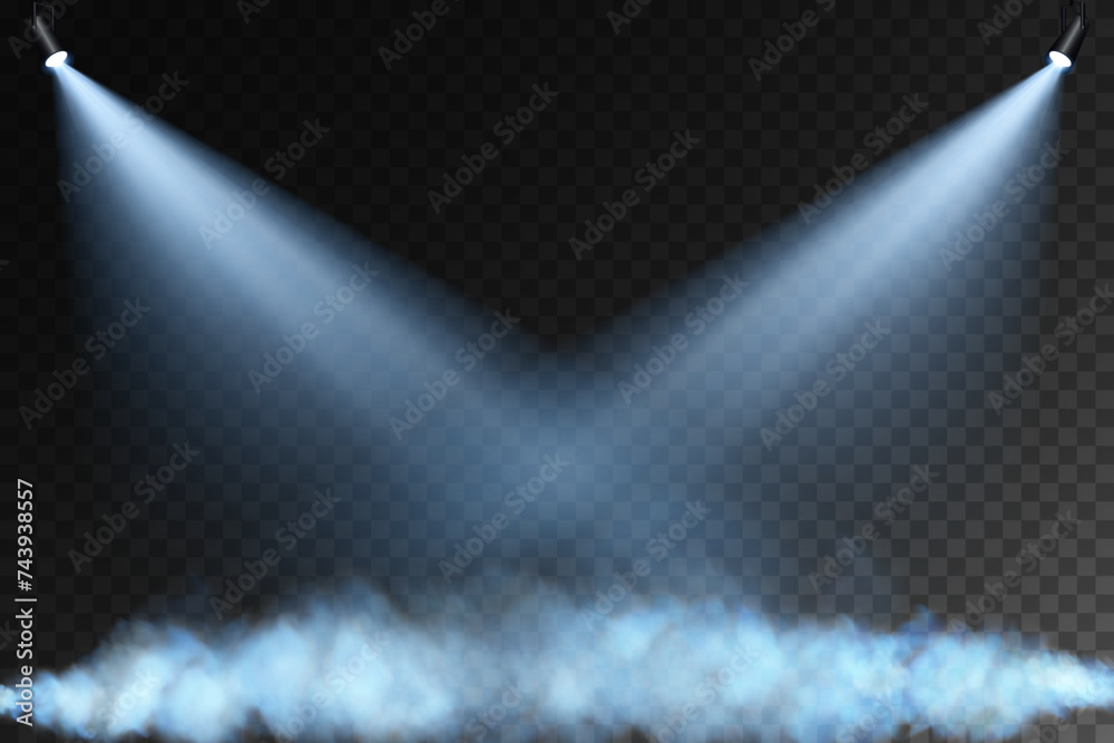 Dark stage on transparent background, neon light from spotlight, empty ...