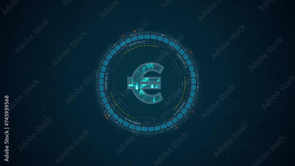 Motion graphic of Blue digital money logo with HUD UI circle technology ...