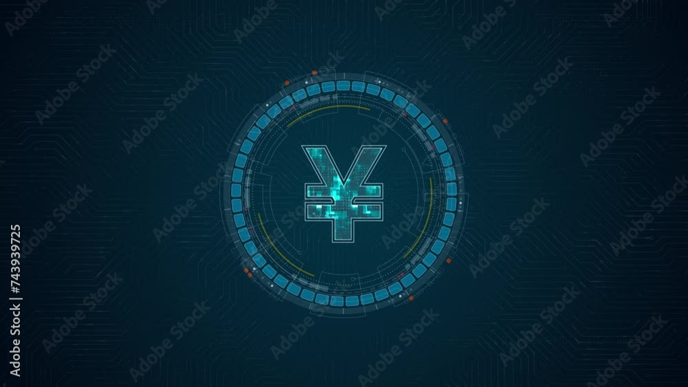 Motion graphic of Blue digital money logo with HUD UI circle technology ...