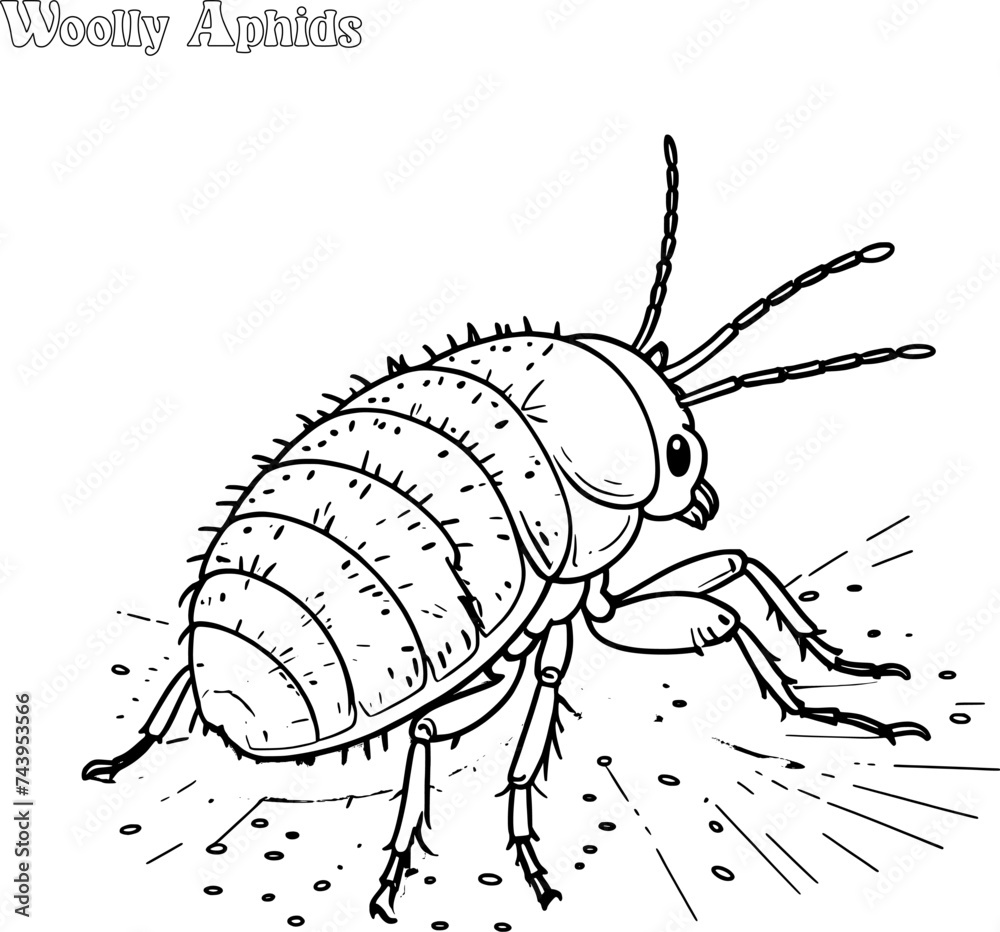 Woolly Aphids hand drawn coloring page and outline vector design Stock ...