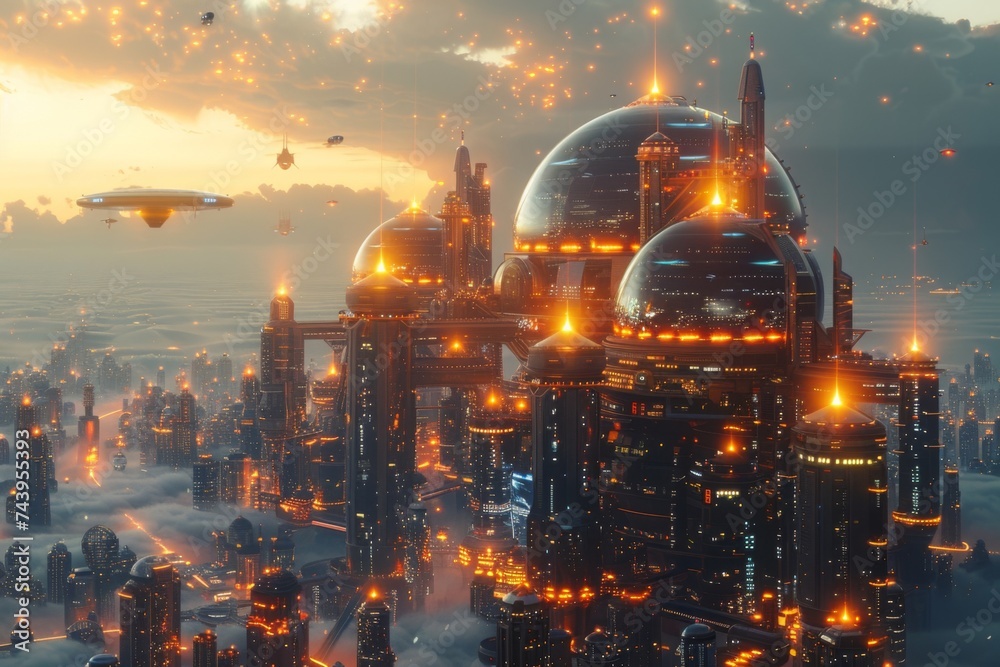 Future big city space station and energy center located in the center ...