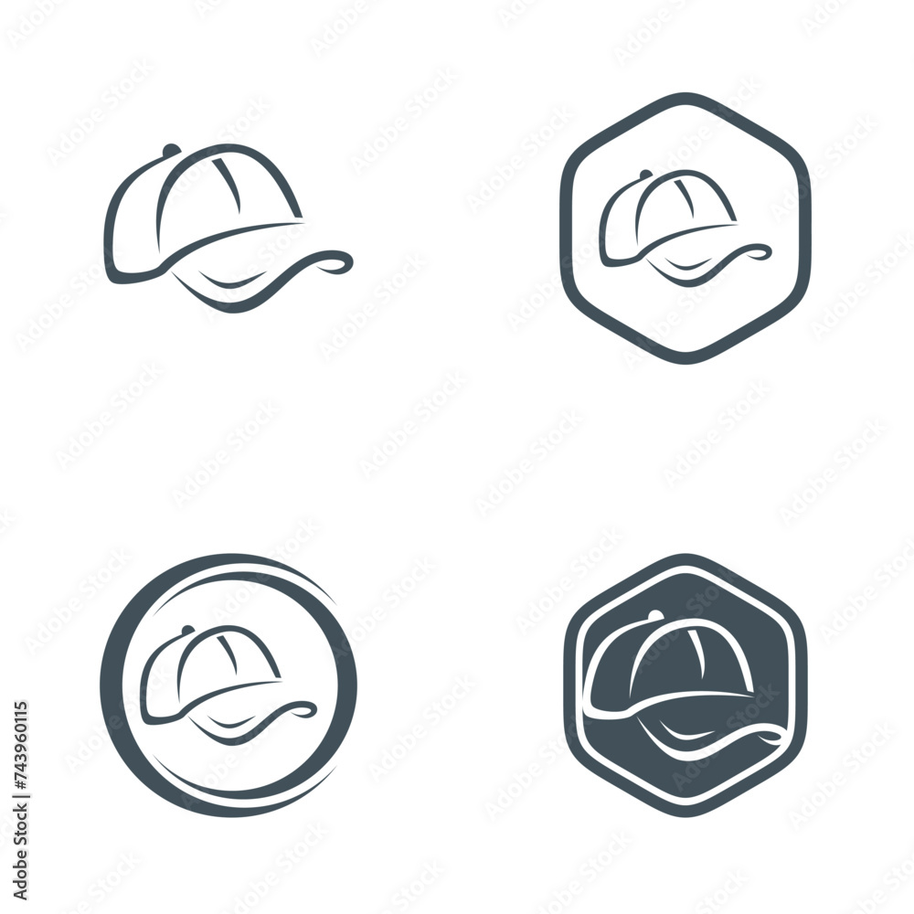 Baseball cap illustration front back and side view outline vector Stock ...