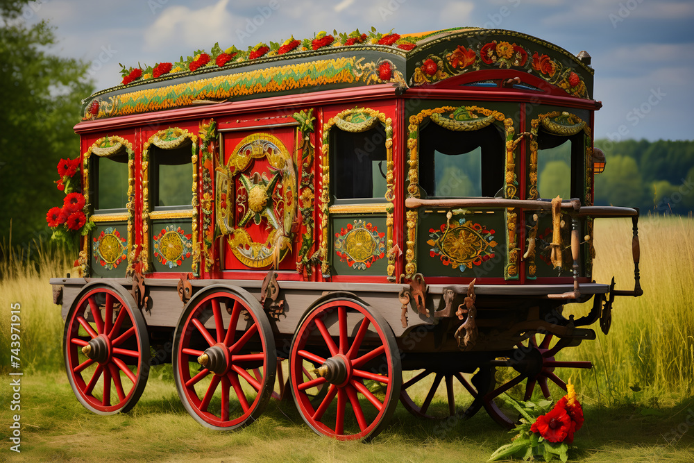 Vibrant Illustration of Traditional Gypsy Vardo in a Rustic Landscape ...