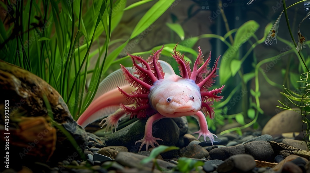 Axolotl in Natural Habitat: Serene Aquatic Portrait of Enigmatic ...