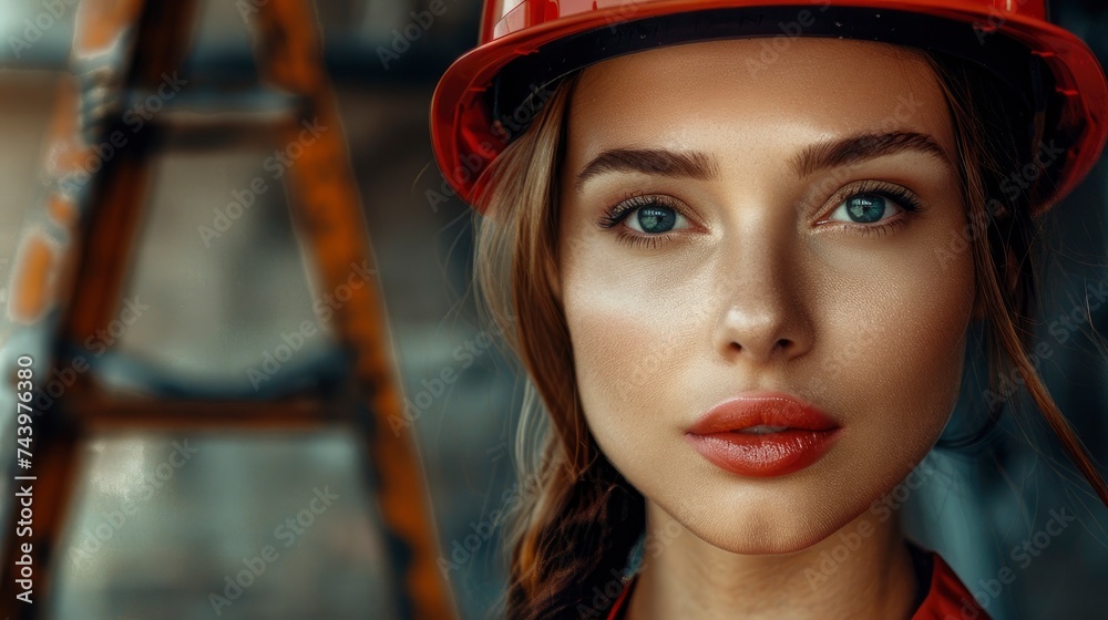 Charming sensual construction worker female model studio photo with ...
