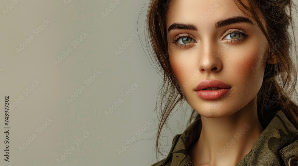 Charming sensual military soldier female model studio photo with ...