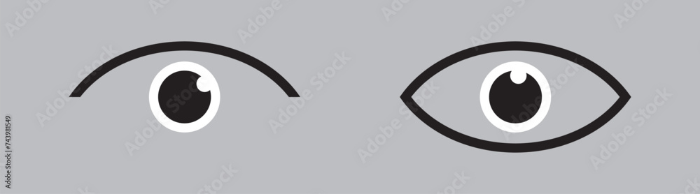 Eye icon set. Eye and crossed eye signs. See and unsee symbol. Hide or ...