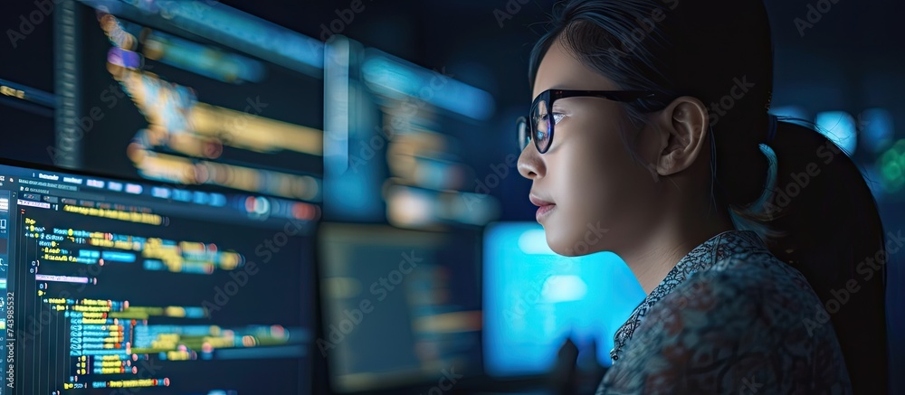 Asian It Engineer Coding Software App With Html Script Using Firewall Server Encryption For Web