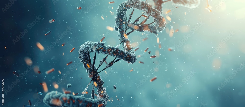 Damaged DNA and genetic mutation biotechnology concept as a double ...