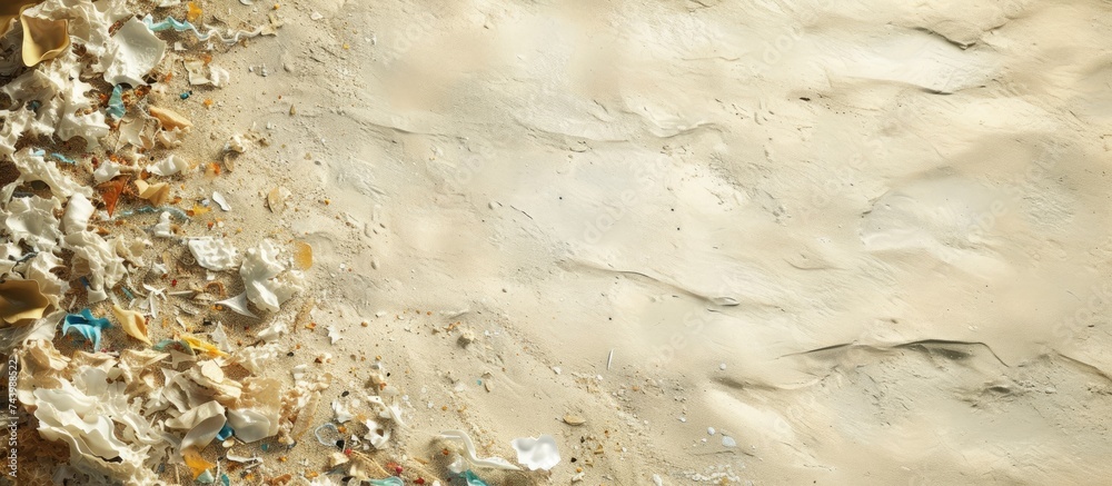 Close up side shot of hands shows microplastic waste contaminated with ...
