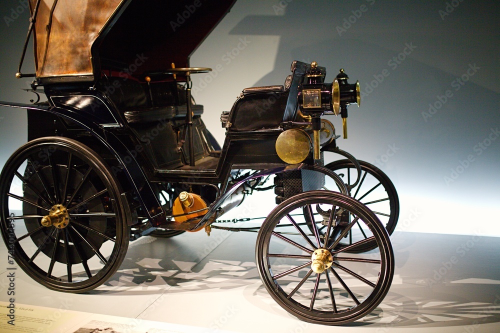 STUTTGART, GERMANY - 23, 2024 - Gallery with ancient Mercedes Benz car ...