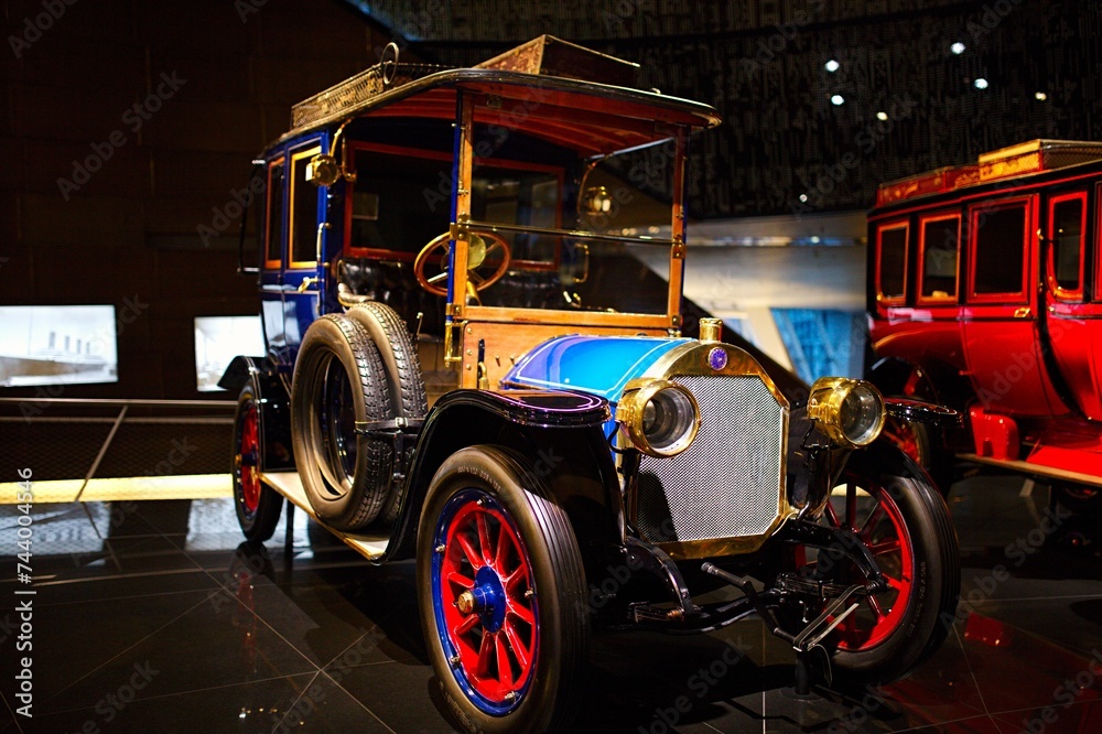 STUTTGART, GERMANY - 23, 2024 - Gallery with ancient Mercedes Benz car ...