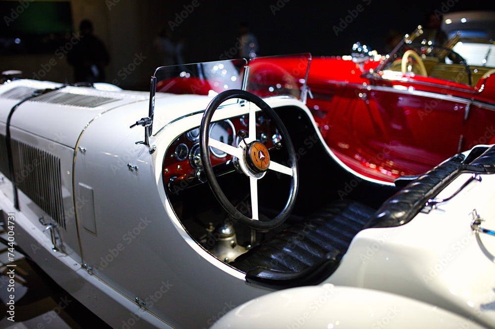STUTTGART, GERMANY - 23, 2024 - Gallery with ancient Mercedes Benz car ...