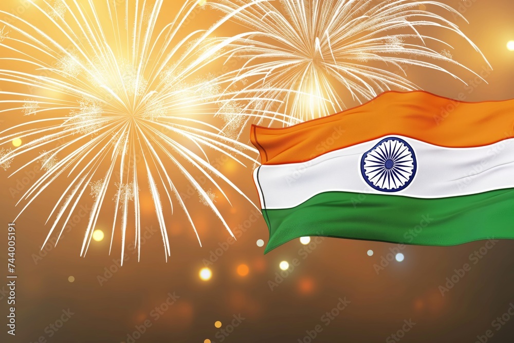 Indian independence day wallpaper with a national flag and fireworks ...