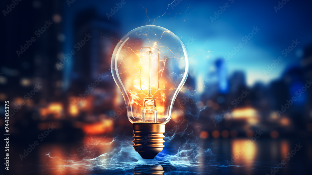 Bright Ideas. Light bulb glowing in the dark. A light bulb with a ...
