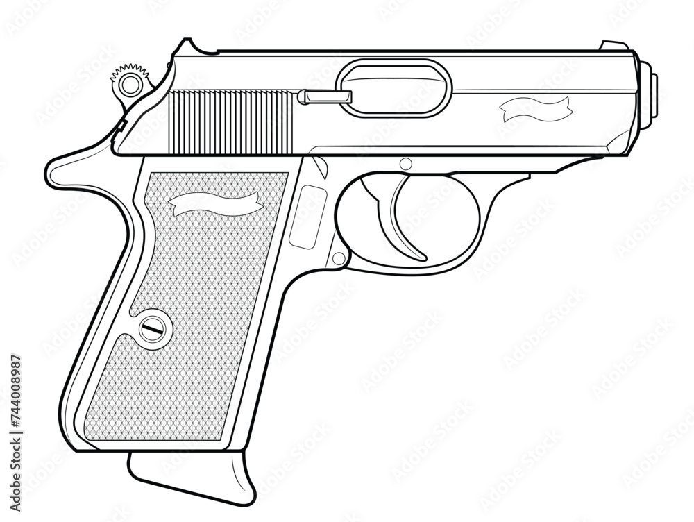 Vector illustration of the automatic pistol on a white background ...