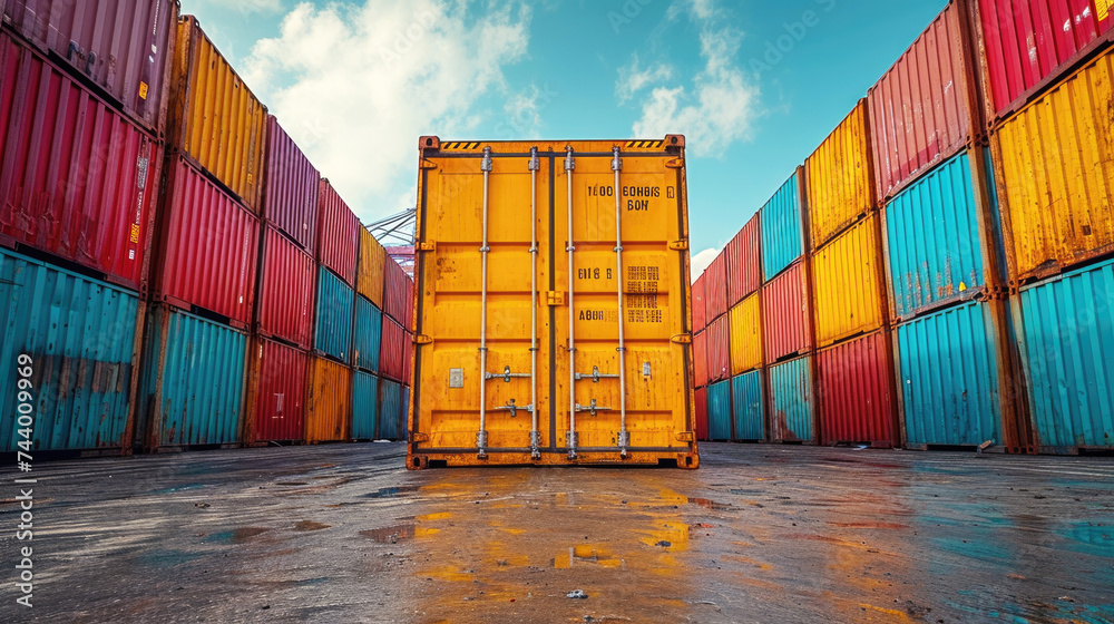 Bright metal cargo container or shipping container for storing and ...