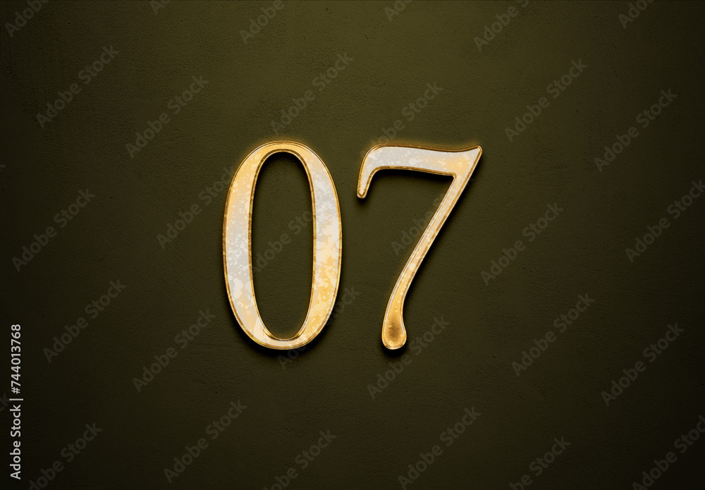Old gold effect of 07 number with 3D glossy style Mockup. Stock ...