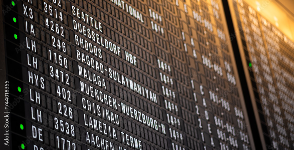 Airport indicator board or panel small displays changing words and ...