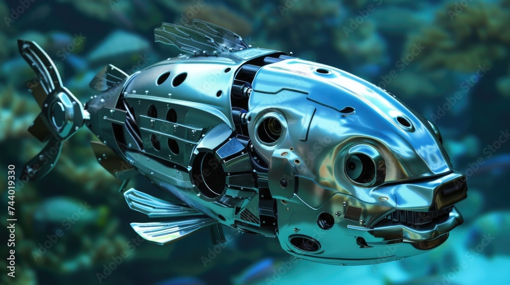 Highly Detailed Metallic Fish Robot with Intricate Gears and Panels ...
