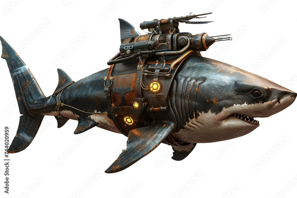 A shark wearing a helmet and a jetpack on a transparent background, PNG ...