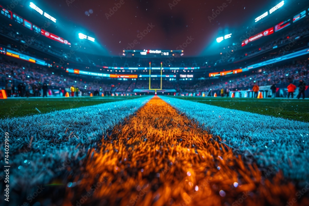 The glowing stadium lights illuminate the bustling outdoor arena, where ...