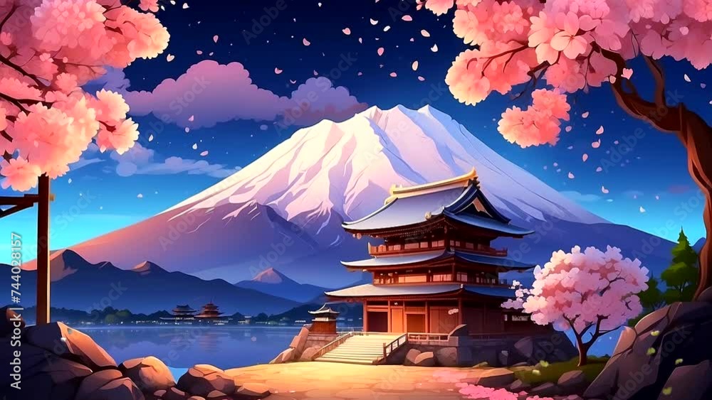 Vidéo Stock Starlit Sanctuary: Japanese Temple, Mount Fuji, and Night ...