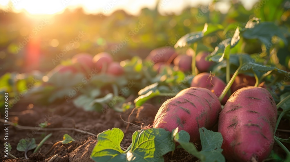 Growing sweet potato harvest and producing vegetables cultivation ...