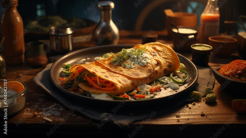 Foto de Homemade Dosa, dhosa, masala, plain with Chutney and Sambar on ... Foto de Homemade Dosa, dhosa, masala, plain with Chutney and Sambar on ...