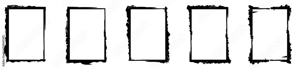 Set of grunge rectangle brush outline frames. Hand drawn frame border ...