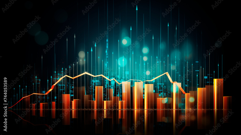 Abstract image of graphs, geometric shapes, growth and decline scales ...