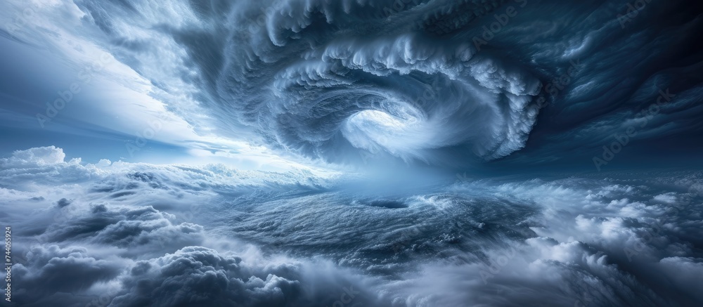 A very large storm fills the sky as a powerful cyclone releases its ...