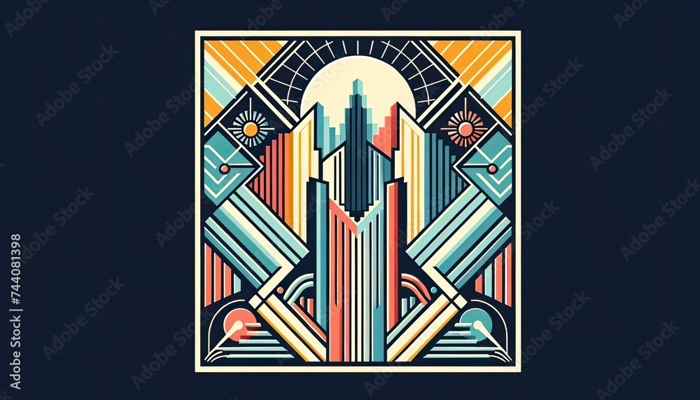Poster by streamlined geometric shapes, vibrant colors, and stylized ...