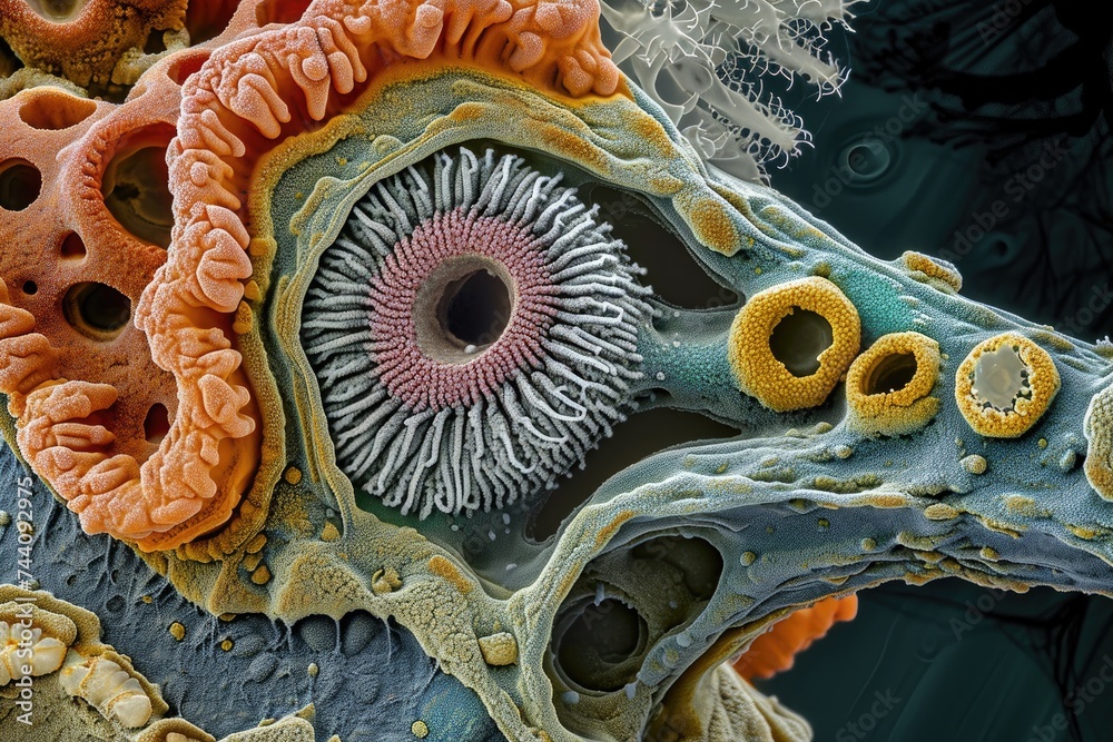 A detailed view capturing the eye and body of an animal in close ...