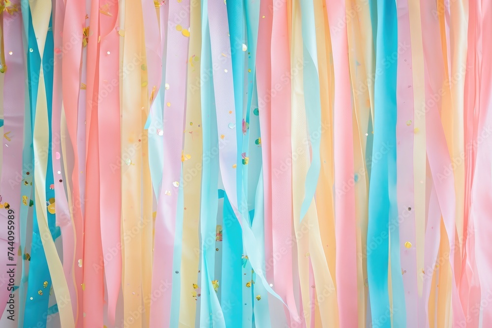 Colorful Streamers and Hanging Decorations at a Ceiling Party, Pastel ...
