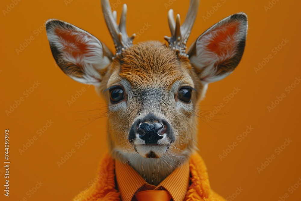 Amidst a sea of muted fawns and brown bucks, a confident deer stands ...