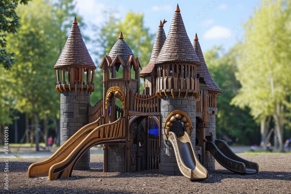 A toy castle featuring a slide at its center, providing interactive ...