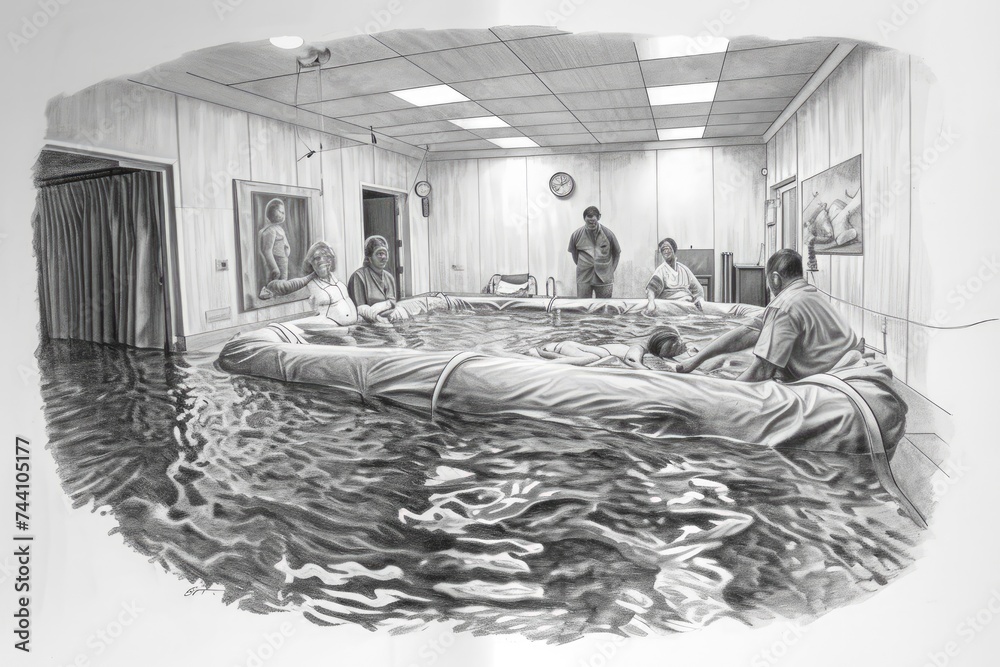 A detailed drawing of a hospital room that showcases medical ...