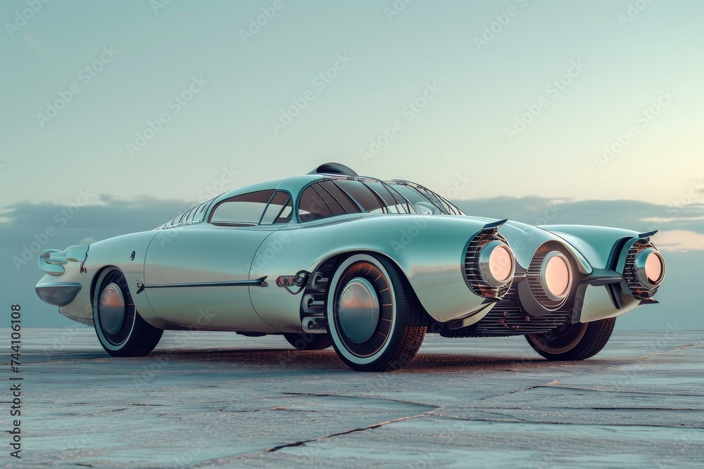 Futuristic Car Parked on Concrete Surface, Retro-futuristic concept of ...