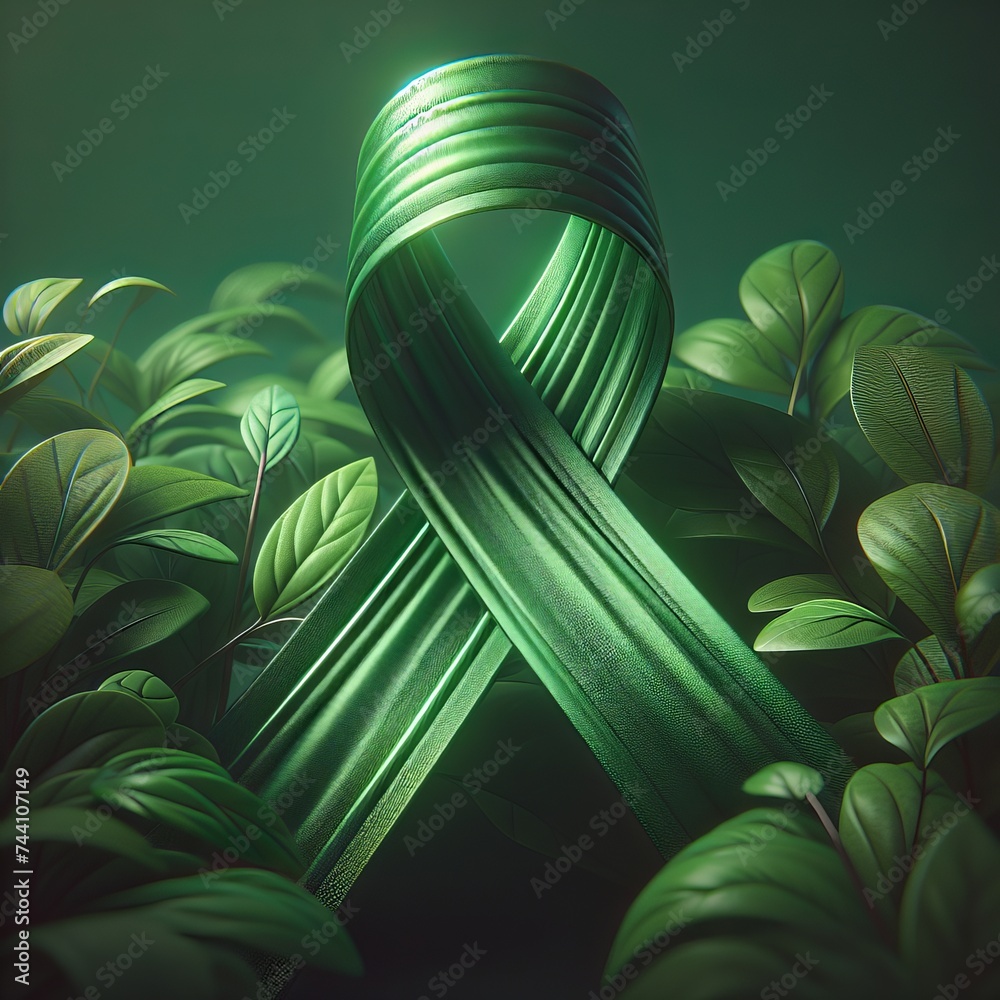 Lush Greenery Embracing a Green Ribbon Symbolizing Mental Health ...