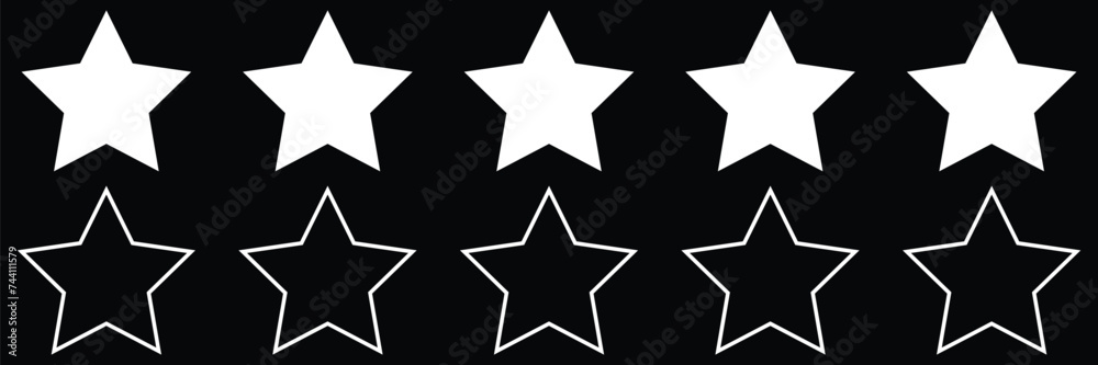 Five stars 5 stars rating concept icon outline set white color vector ... Five stars 5 stars rating concept icon outline set white color vector ...