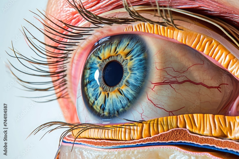 This close-up photo showcases the detailed structure of a persons eye ...