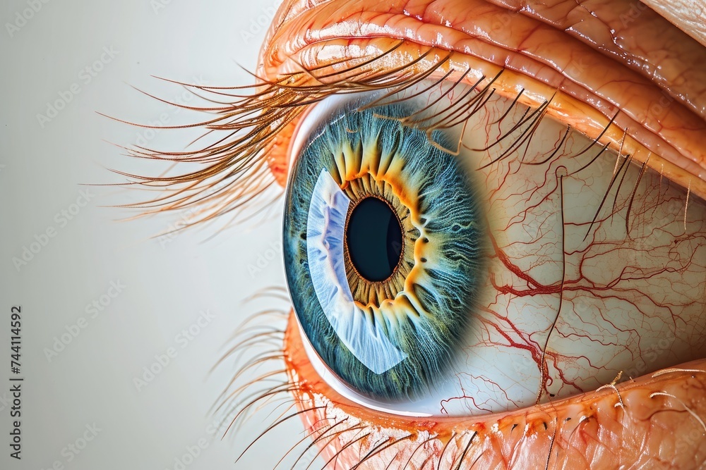 This close-up photograph captures the intricate details of a human eye ...