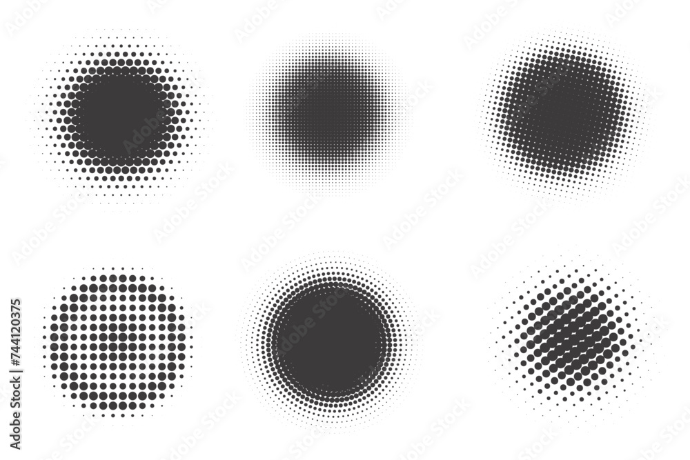 Dotted vector circles with half tone gradient effect. Abstract ...