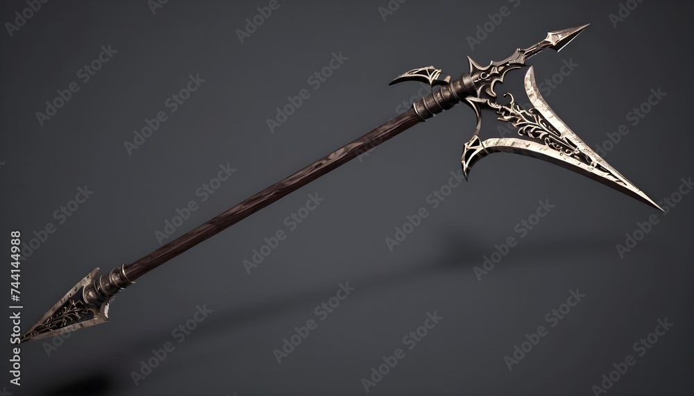 Fantasy dungeons and dragons one side huge halberd on neutral grey ...