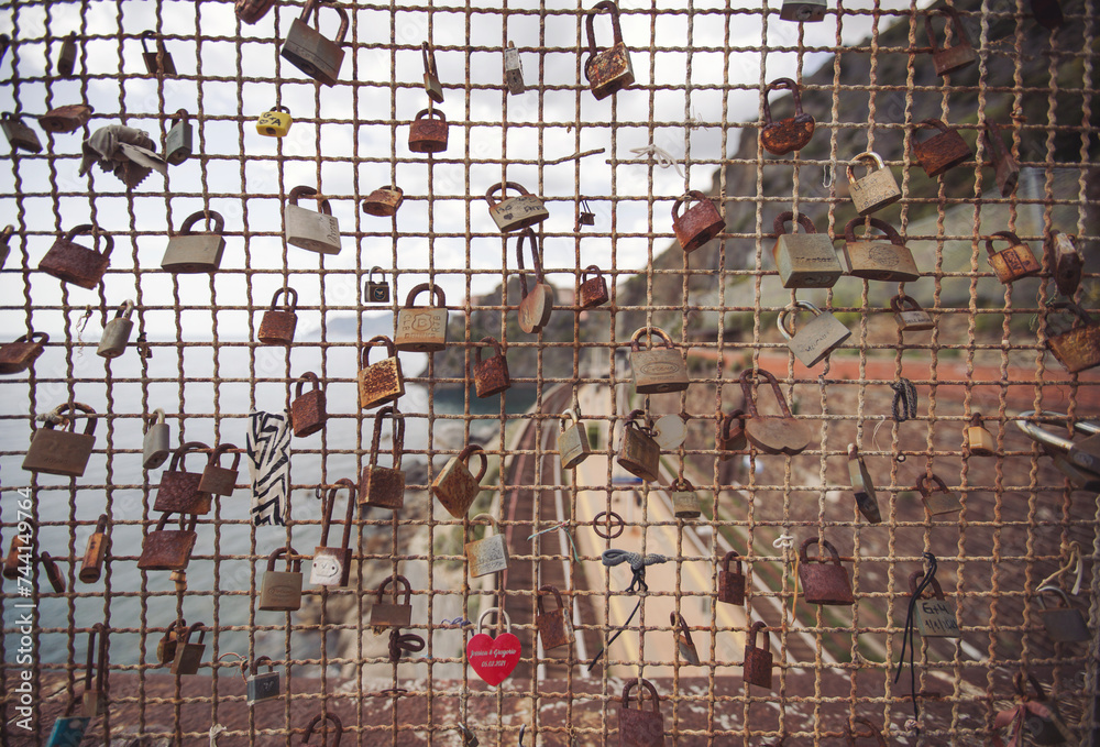 Thousands of lockers on a bridge symbolizing endless love, cinque terre ...