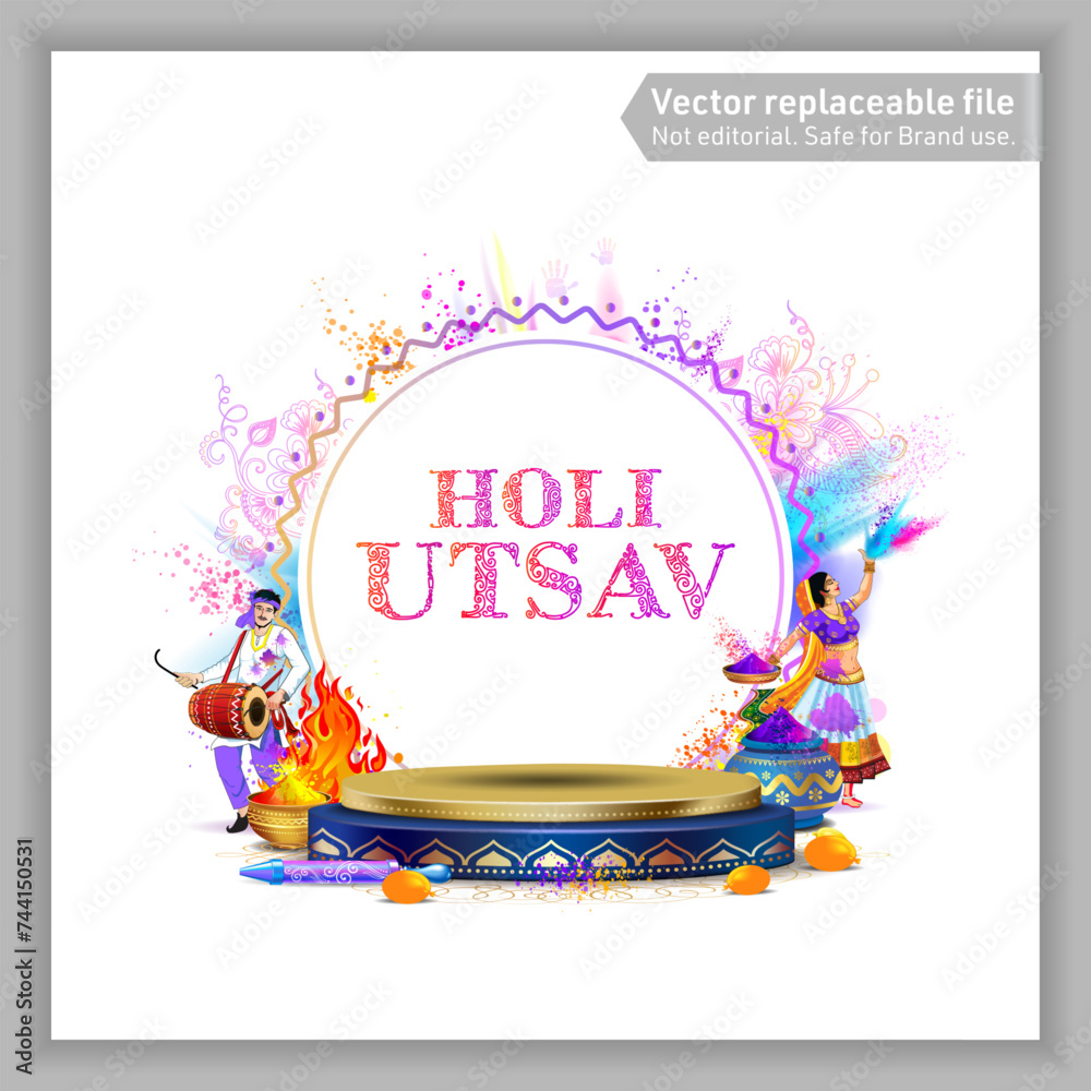 Holi Utsav. Podium stage design with Indian ethnic holi festival ...