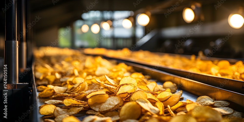 Efficient Assembly Line Operation in Factory That Packages Potato Chips ...