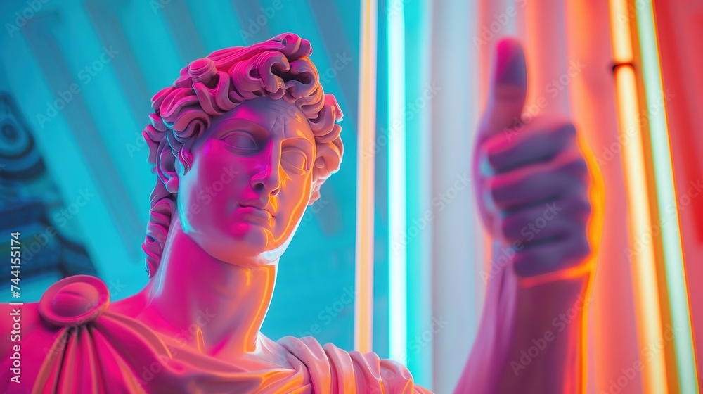 statue of a man with a crown giving a thumbs up. The statue is made of ...