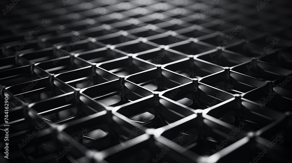 Close-up photo of technological metal grid structure. Abstract black ...